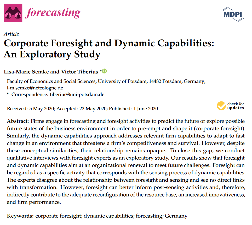 Corporate Foresight und Dynamic Capabilities - Victor Tiberius Corporate Foresight und Dynamic Capabilities - Victor Tiberius