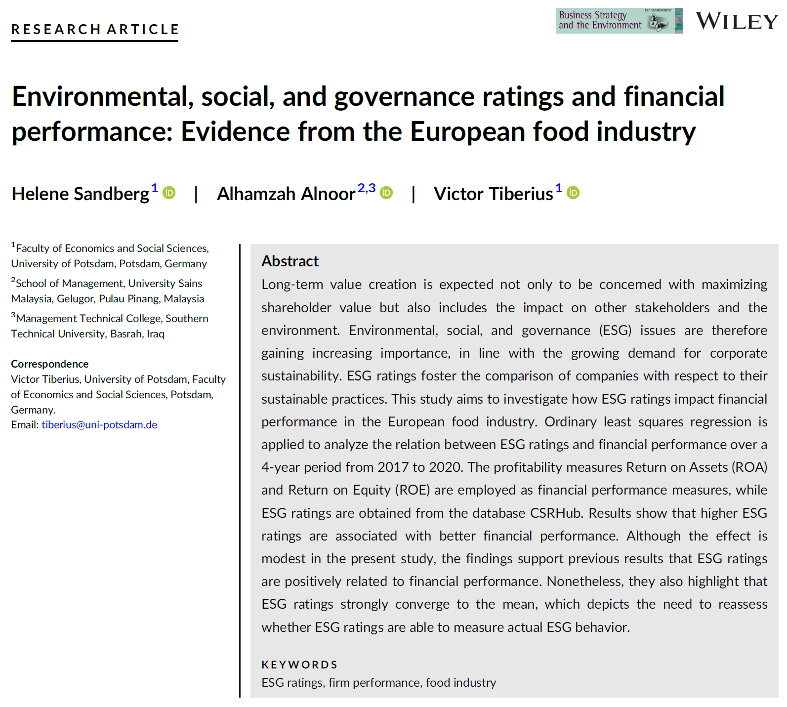 ESG-Ratings und finanzieller Erfolg in der Lebensmittel-Branche ...